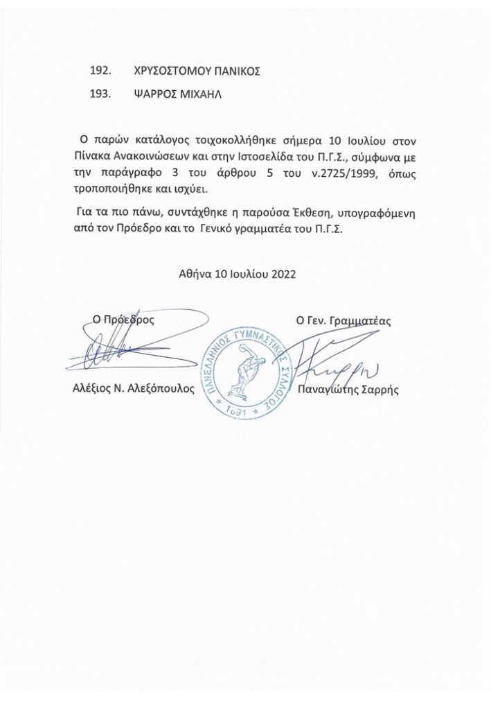 Κατάλογος μελών του Συλλόγου με δικαίωμα συμμετοχής στη Γενική ...